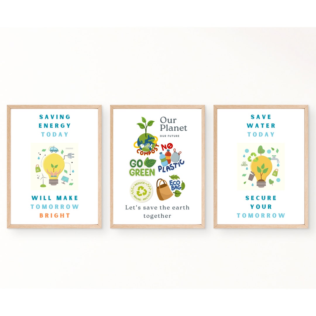 Go Green, No Plastic, Save Energy, Save Water, Save the Earth Wall Art ...