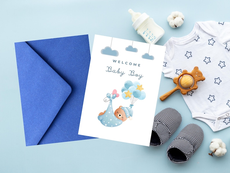 Welcome New Baby Boy Card | Welcome New Born Card | Digital Download ...