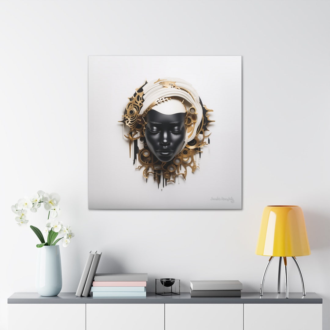 Canvas Gallery Wrap Tribal Mask Mandala, Black and Gold trend - Etsy