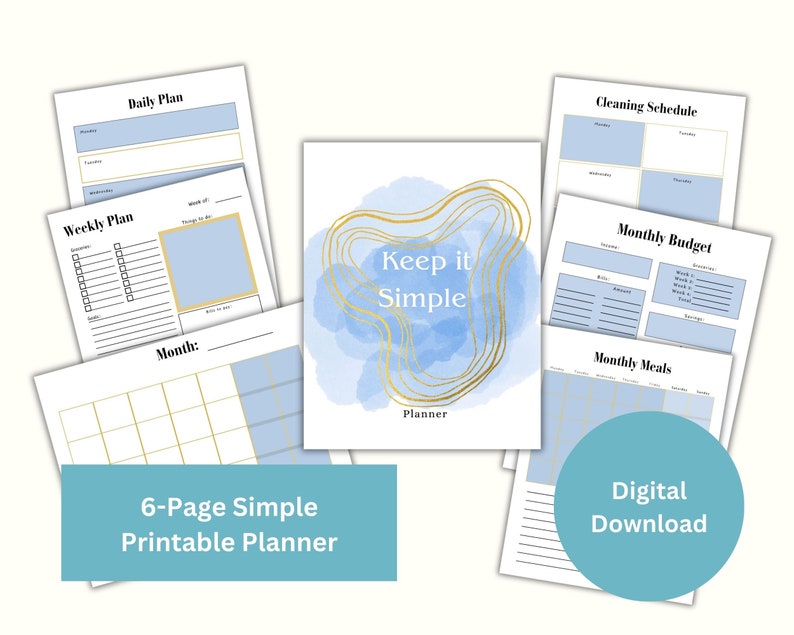 Simple Planner, Blue Planner, Organizer, Digital Download, Printable ...
