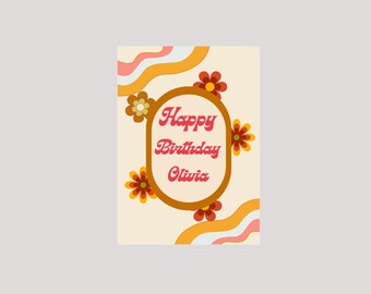 Printable PDF Birthday Card | Groovy Birthday Card | 70's Retro ...