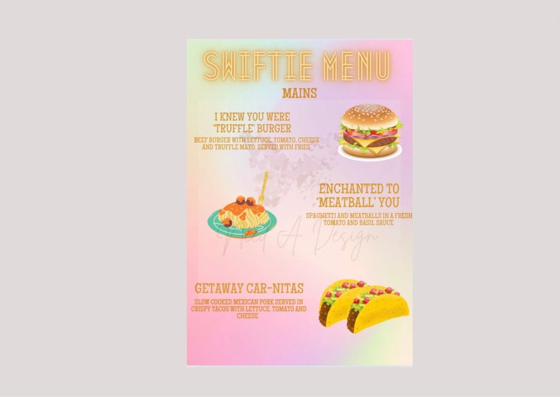 Taylor Swift Party Food Menu - Etsy