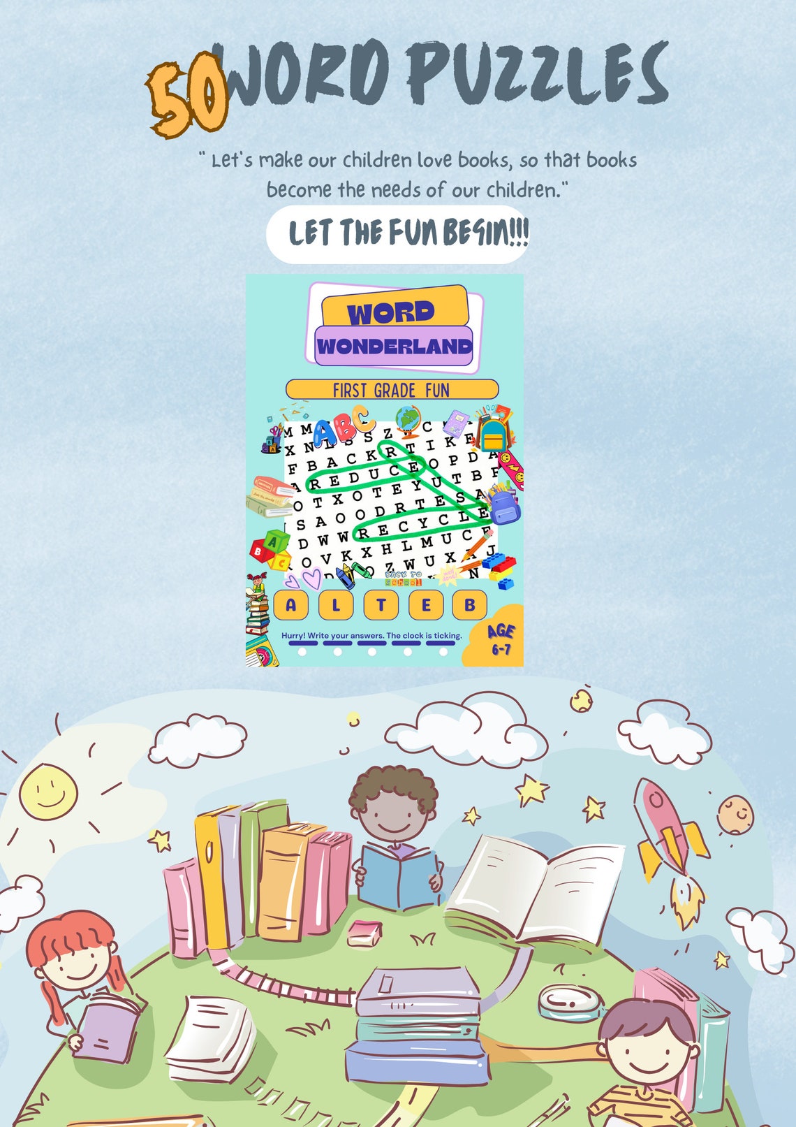 50 Word Wonderland 1st Grade Fun for Kids Ages 6-7 , Word Search ...