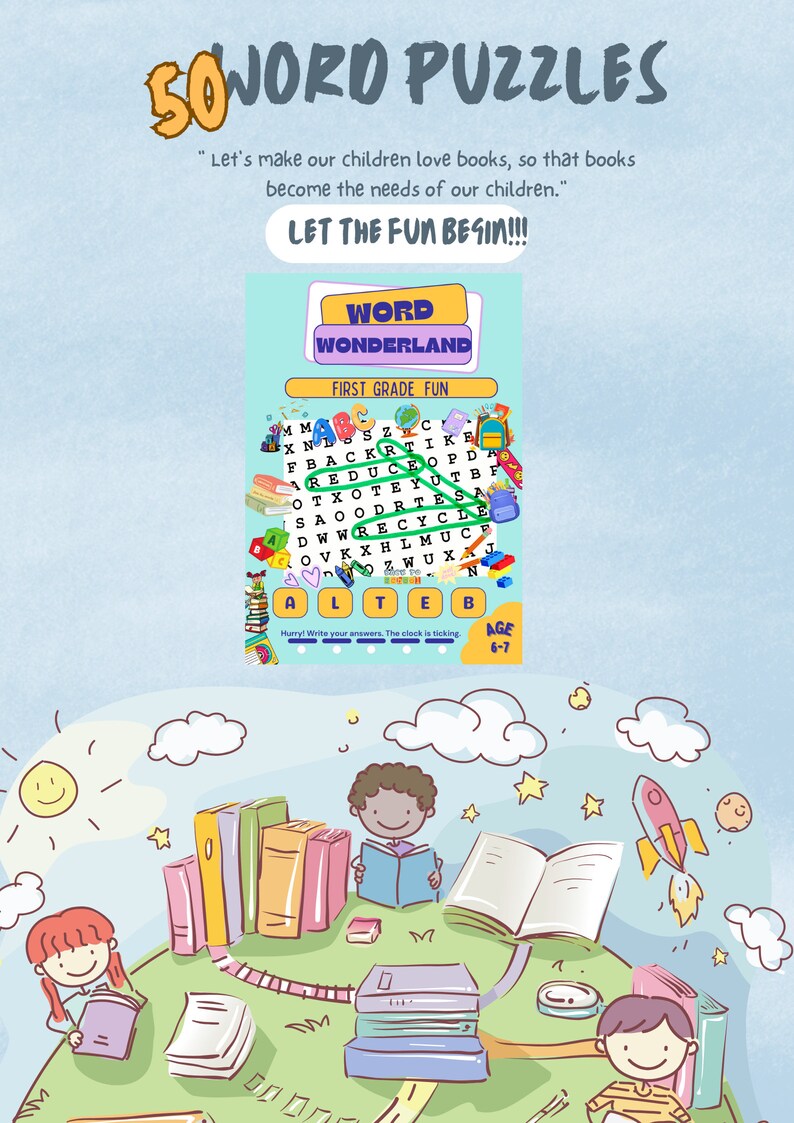 50 Word Wonderland 1st Grade Fun for Kids Ages 6-7 , Word Search ...