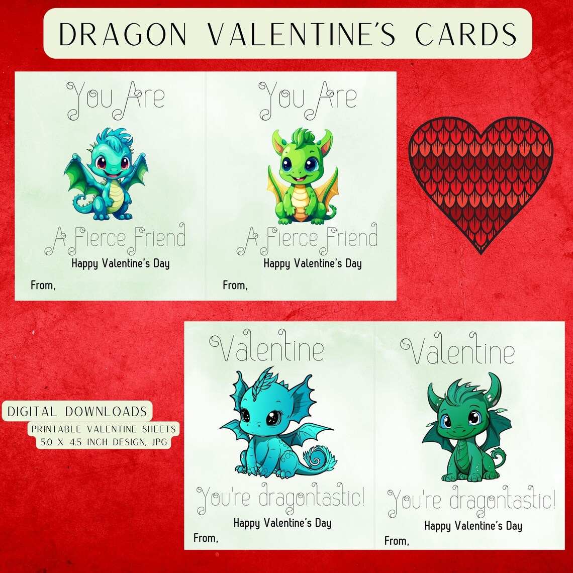Printable Dragon Valentine's Day Cards for Kids (digital Download) - Etsy