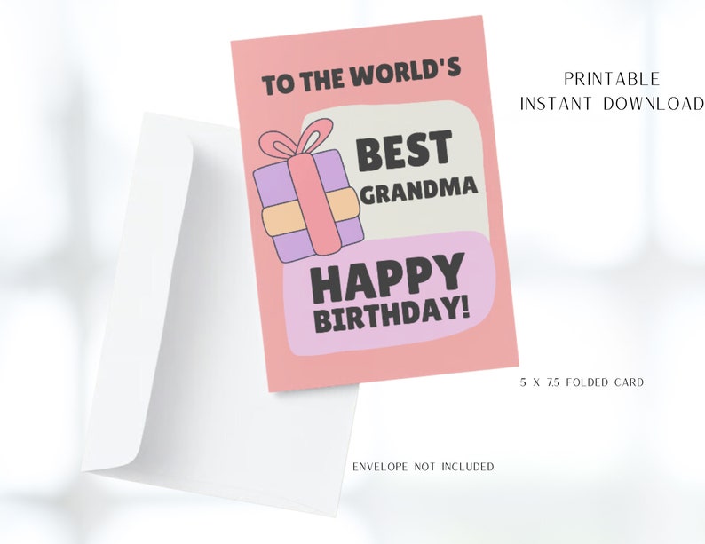 Grandma Birthday Card Printable Happy Birthday Card Instant Download