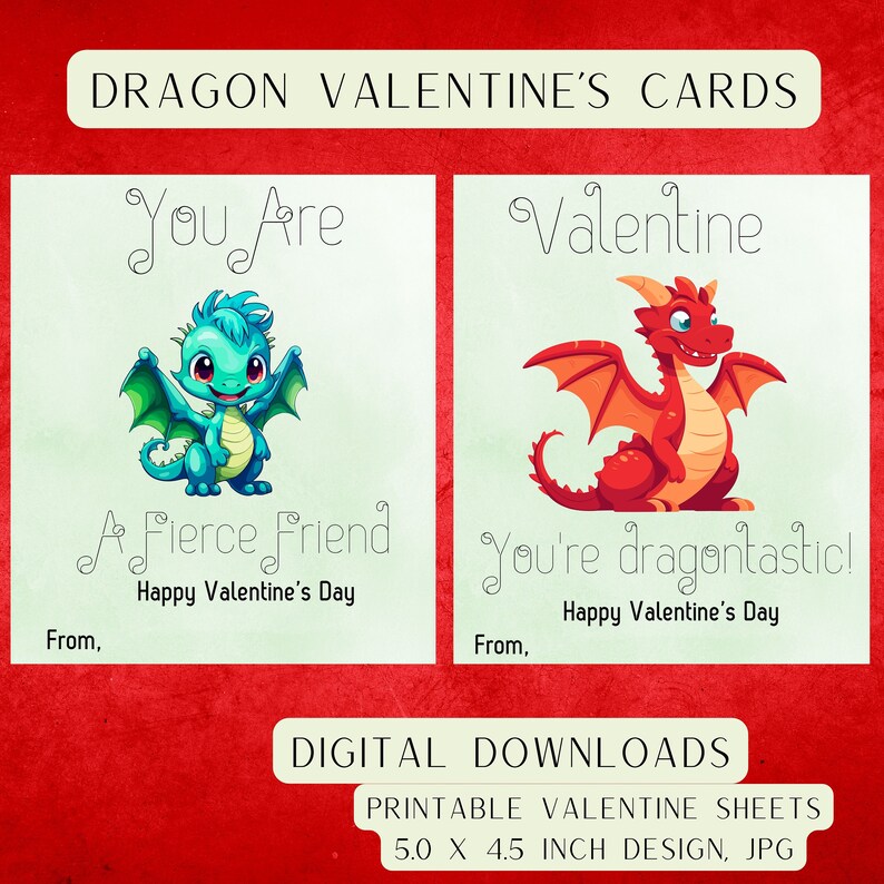 Printable Dragon Valentine's Day Cards for Kids (digital Download) - Etsy