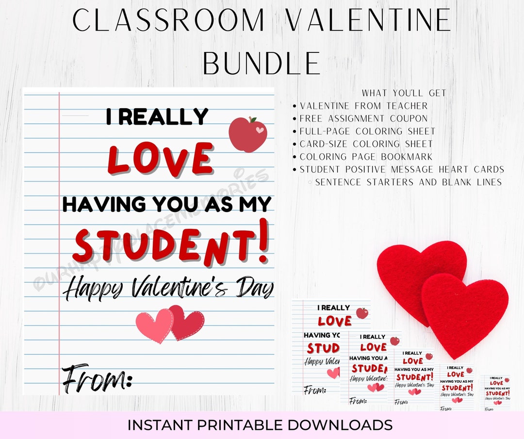 Valentines From Teacher for Students, Coloring Pages, Bookmarks, Free ...