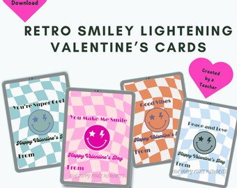 Smiley Face Valentine Cards, Retro Valentine's Day Cards, Print at Home ...