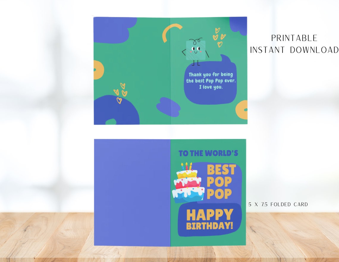 Pop Pop Birthday Card, Printable Happy Birthday Card, Instant Download ...