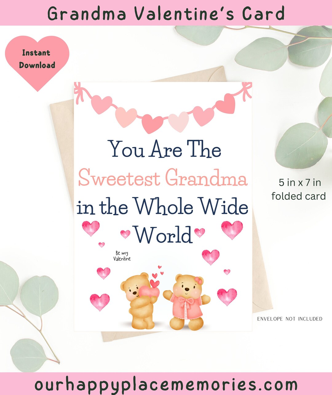Valentine Card From Kids to Grandma, Printable Valentine Greeting Card ...