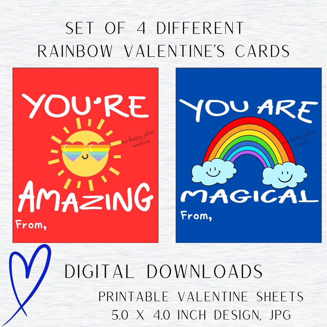 Rainbow Valentine Cards for Kids, Classroom Valentines (digital ...
