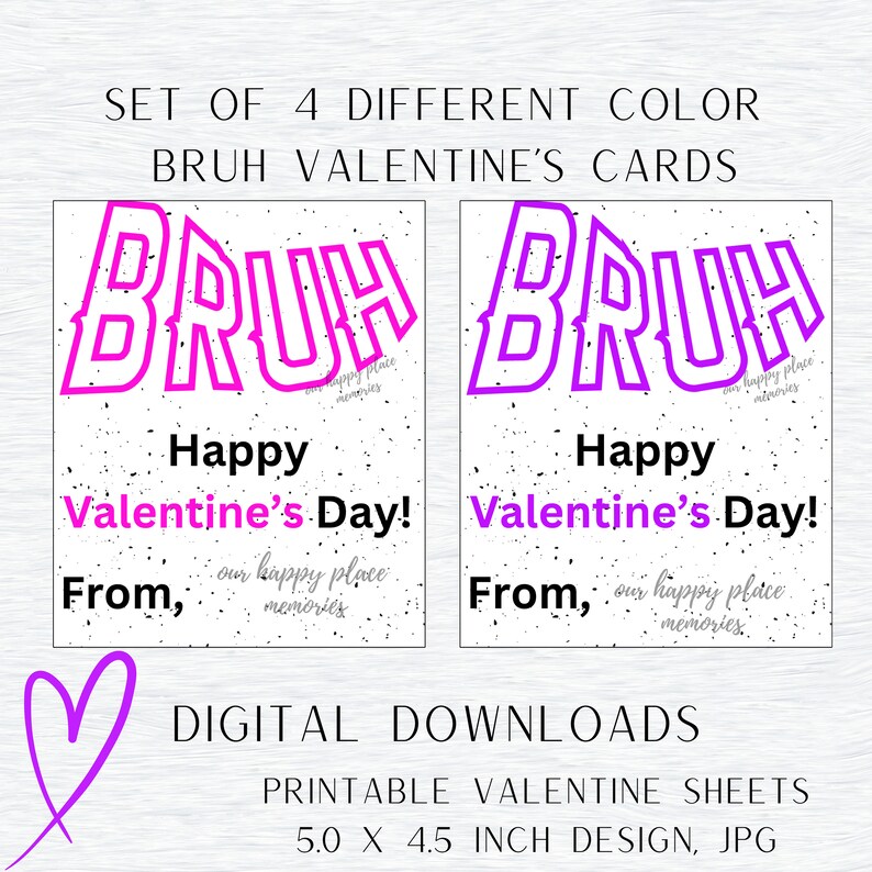 Bruh Valentine's Day Cards, Kids Classroom Valentines (digital Download ...