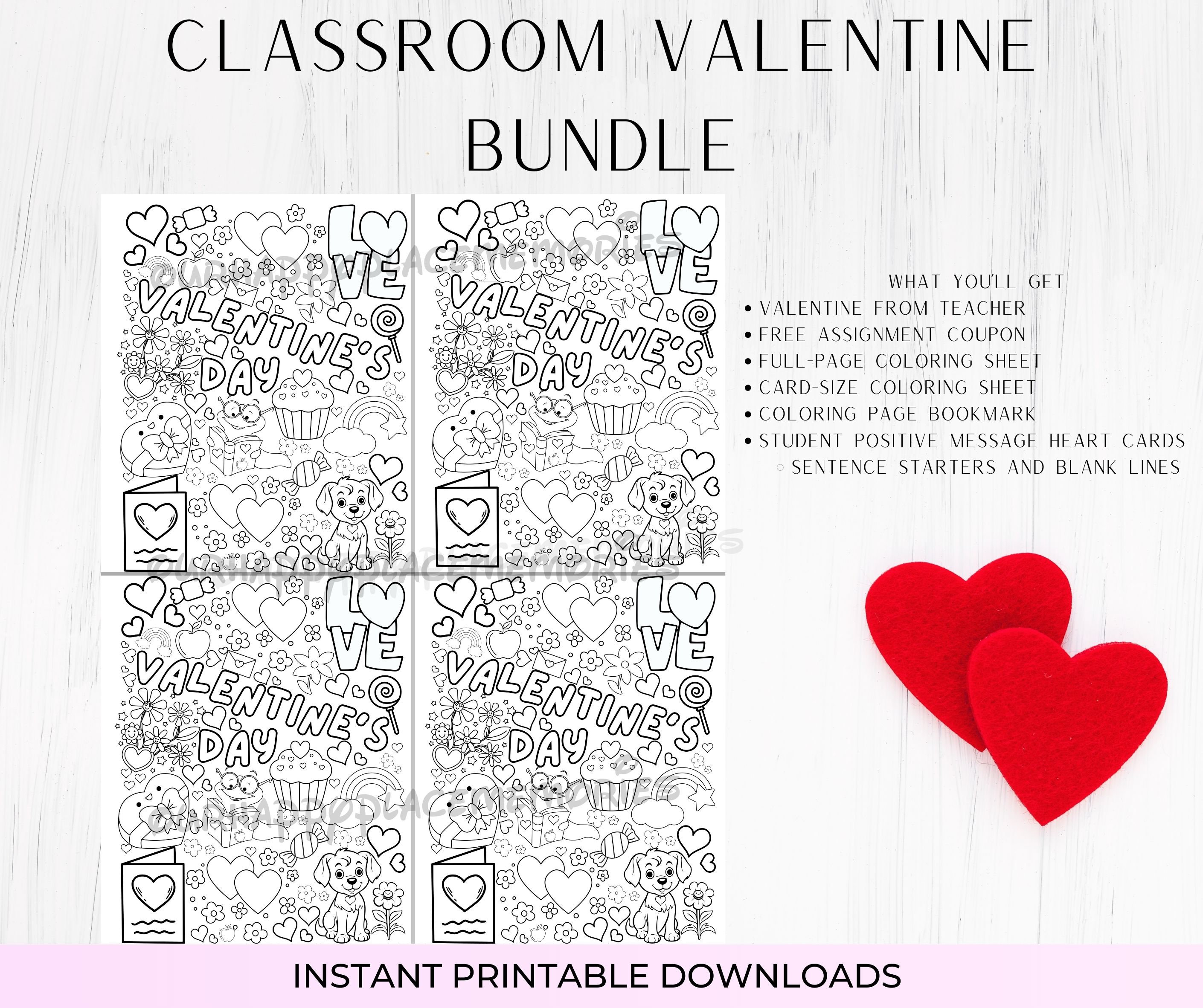 Teacher Valentine Bundle, Coloring Pages, Homework Coupon (digital ...