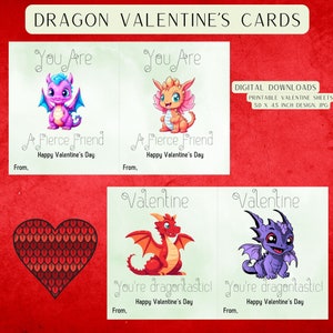 Printable Dragon Valentine's Day Cards for Kids (digital Download) - Etsy