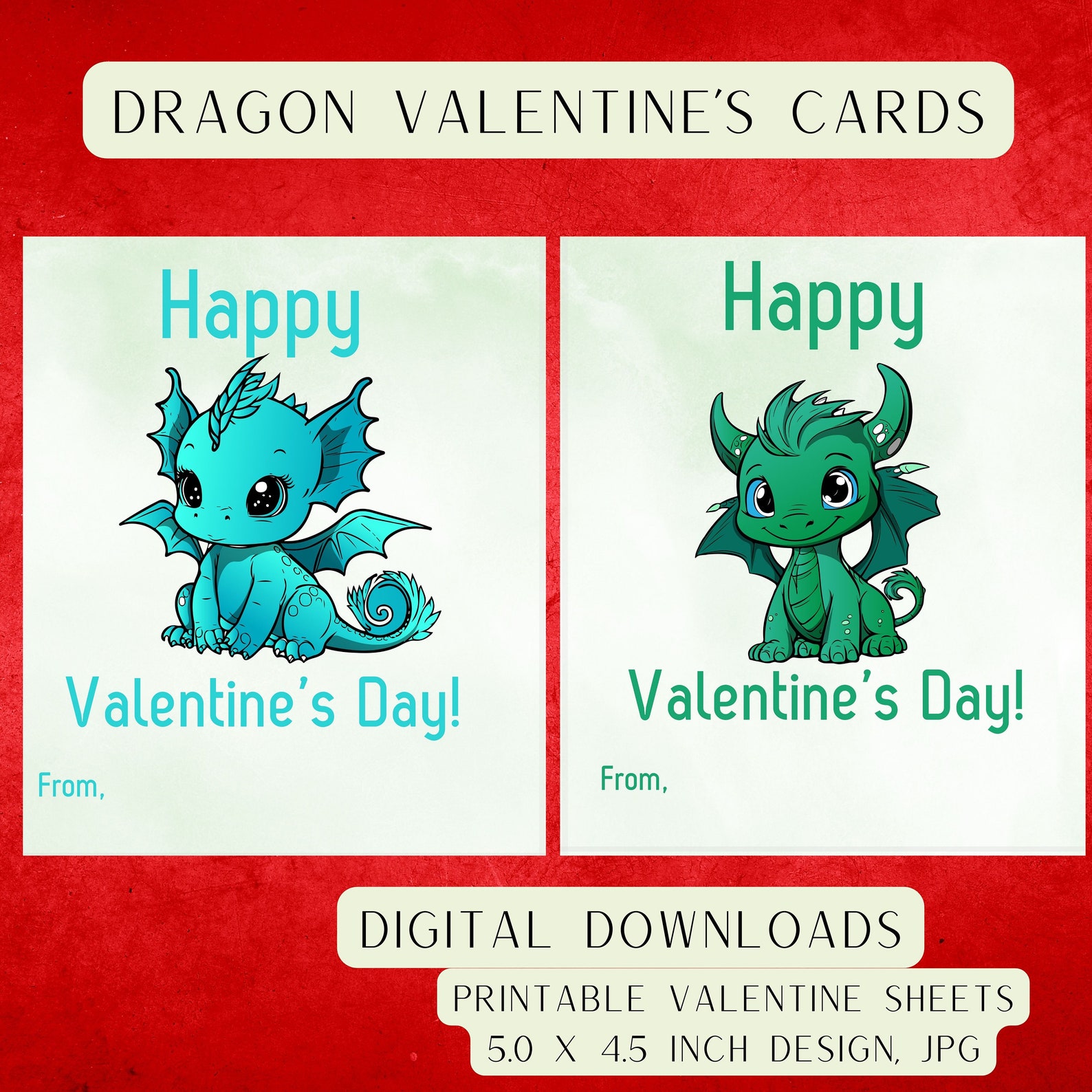 Printable Dragon Valentine's Day Cards for Kids (digital Download) - Etsy