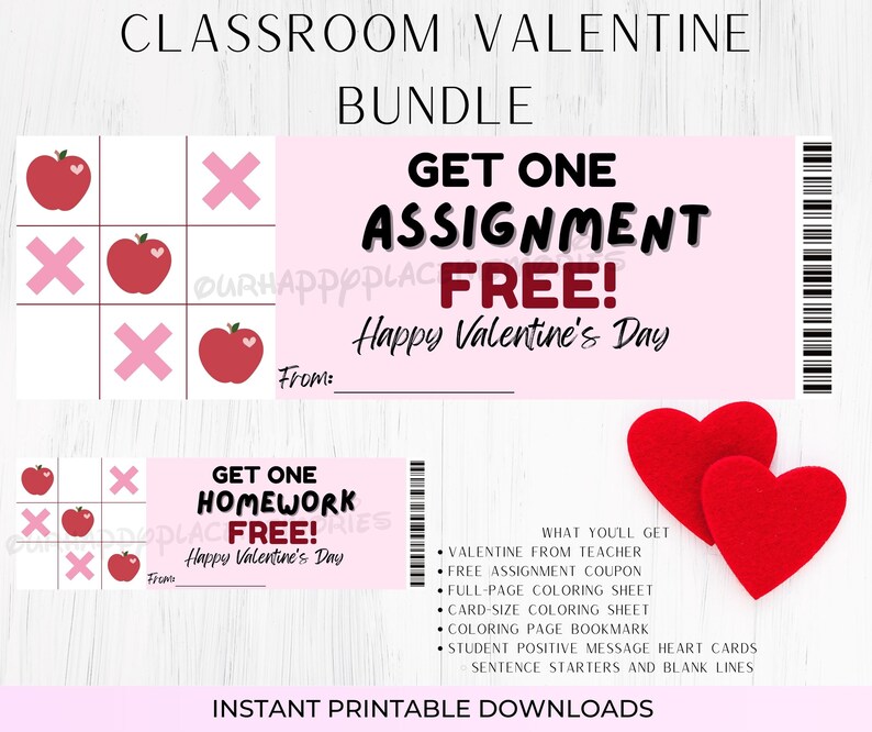 Teacher Valentine Bundle, Coloring Pages, Homework Coupon (digital ...