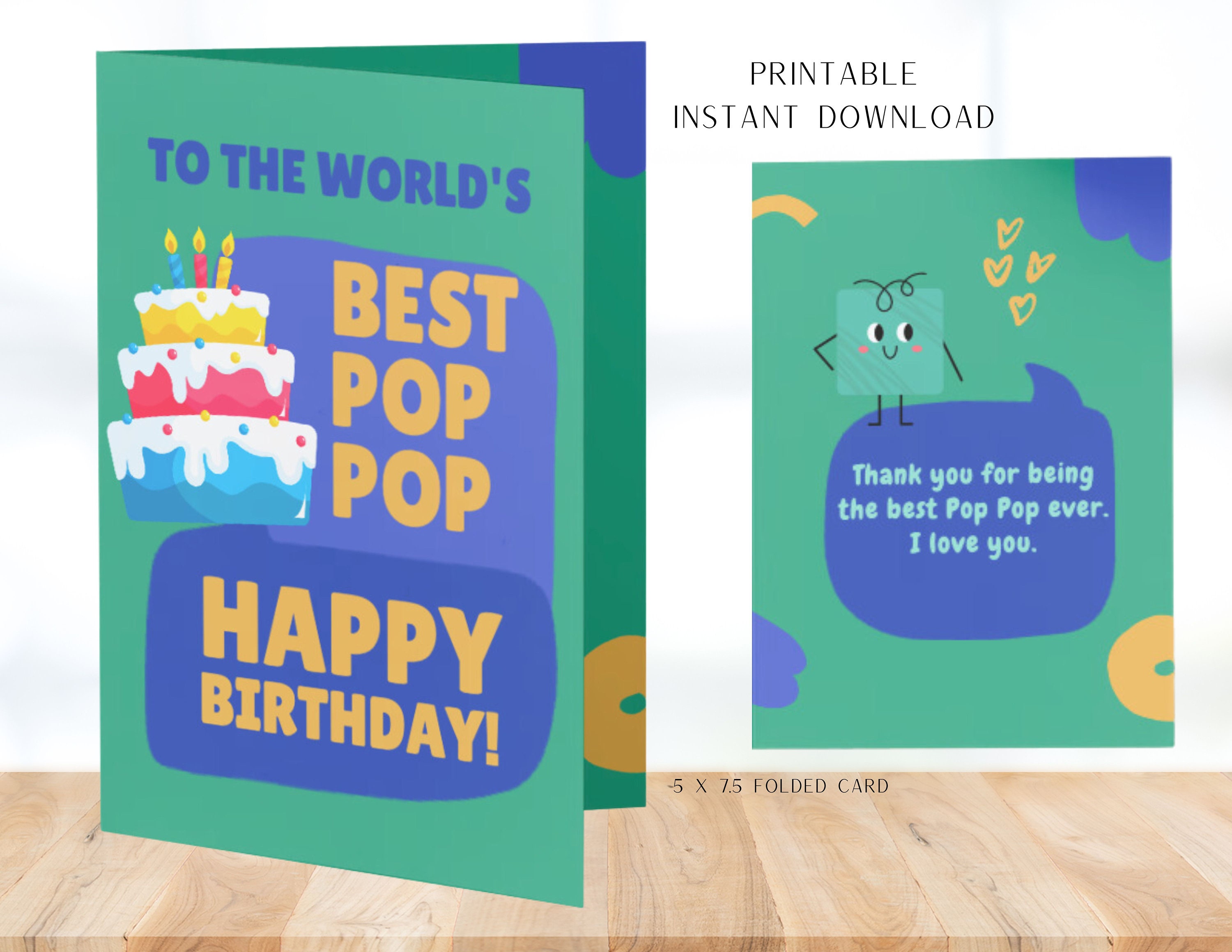 Pop Pop Birthday Card, Printable Happy Birthday Card, Instant Download ...