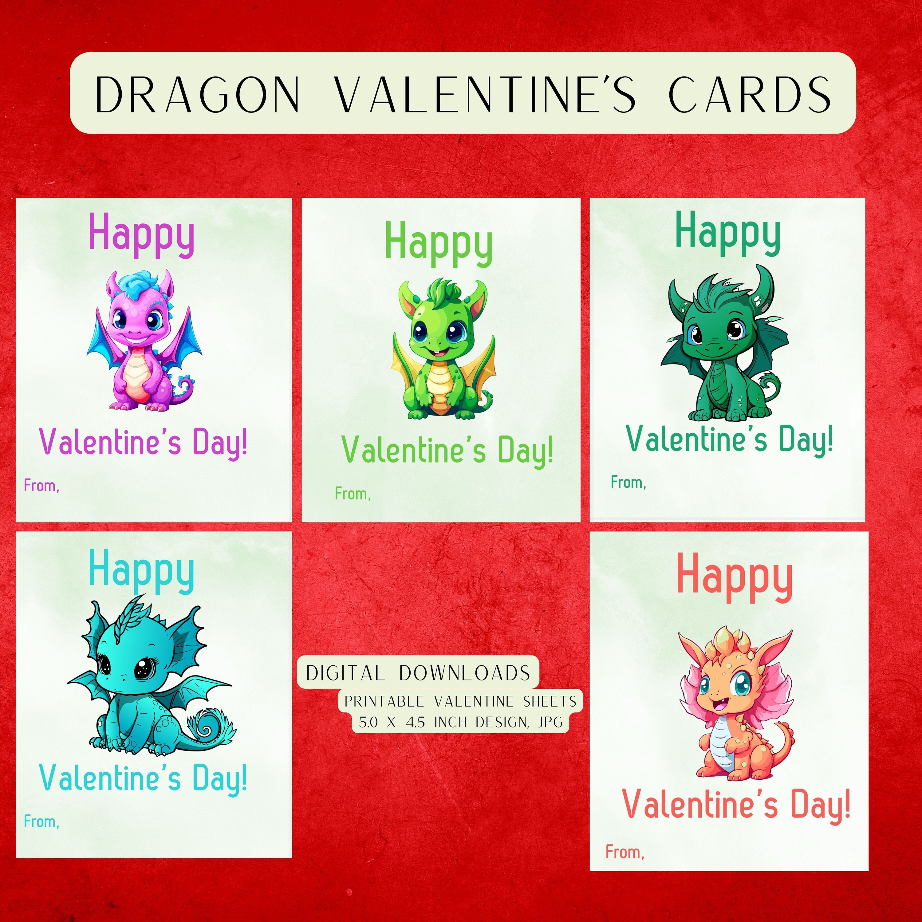 Printable Dragon Valentine's Day Cards for Kids (digital Download) - Etsy
