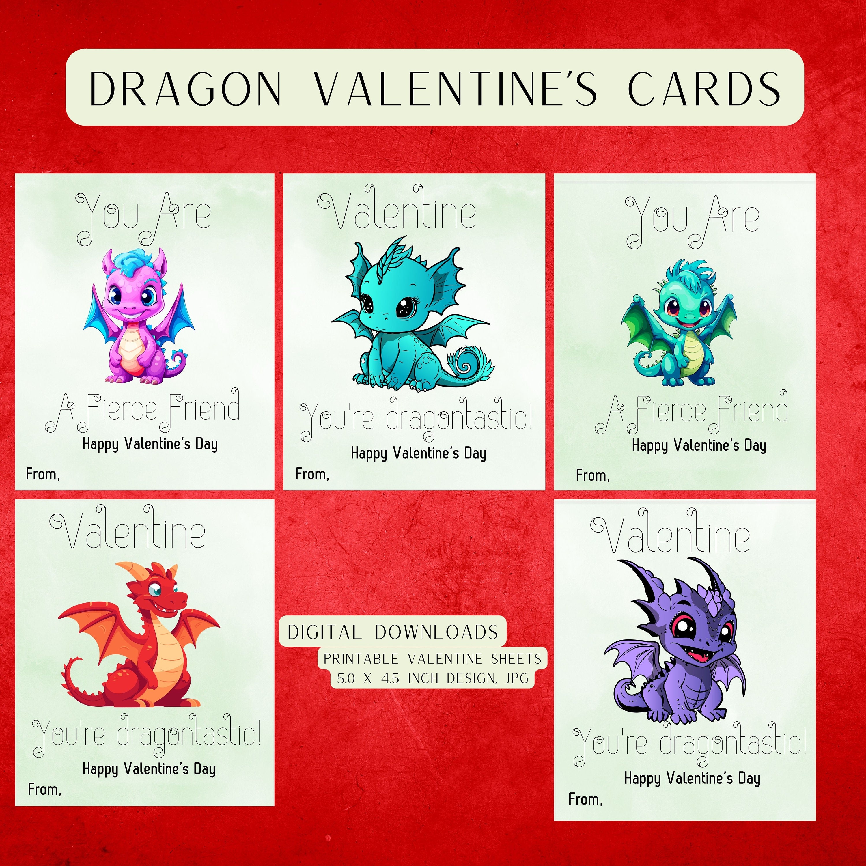 Printable Dragon Valentine's Day Cards for Kids | School and Classroom ...