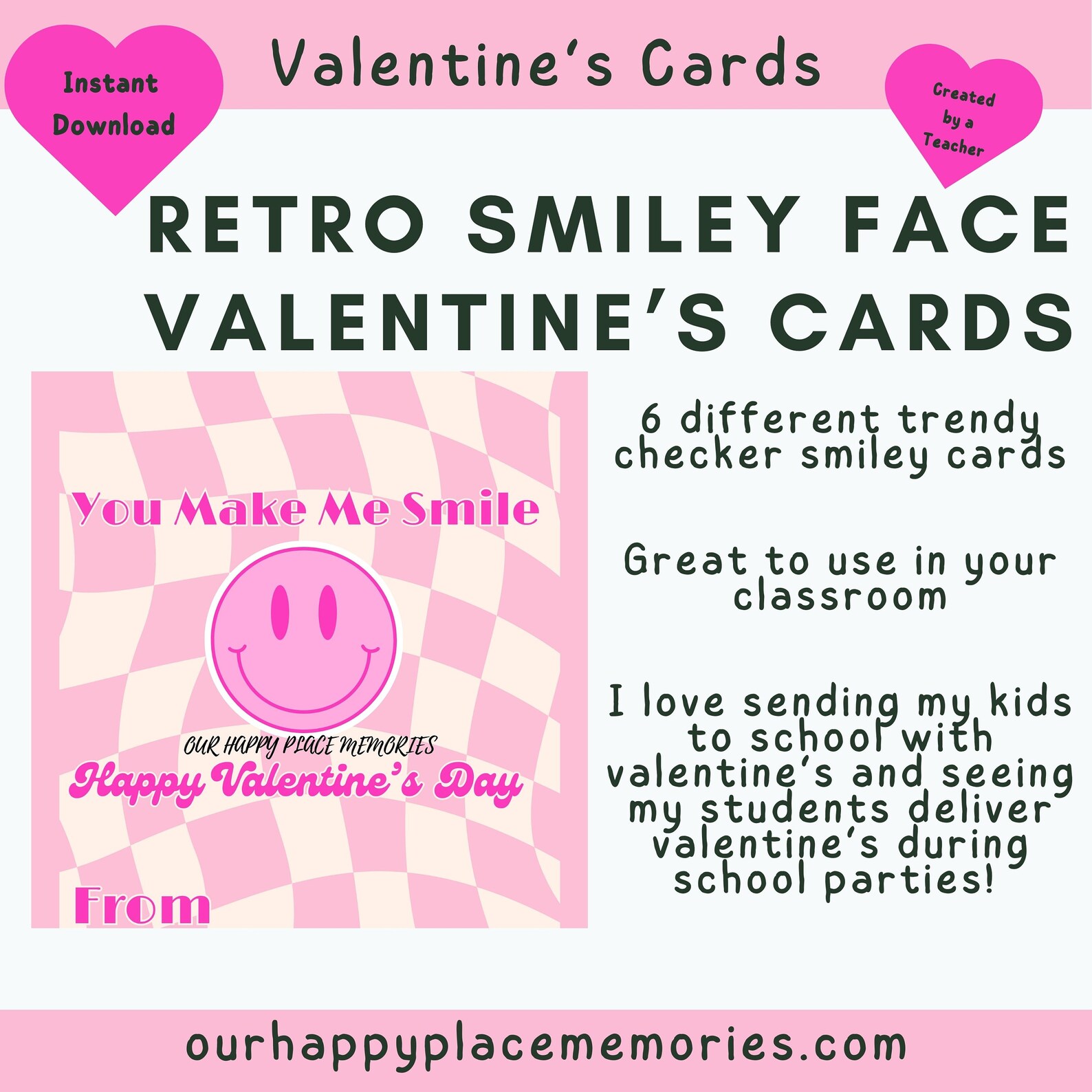 Smiley Face Valentine Cards, Retro Valentine's Day Cards, Print at Home ...