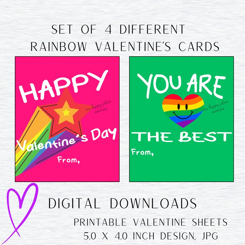 Rainbow Valentine Cards for Kids, Classroom Valentines (digital ...