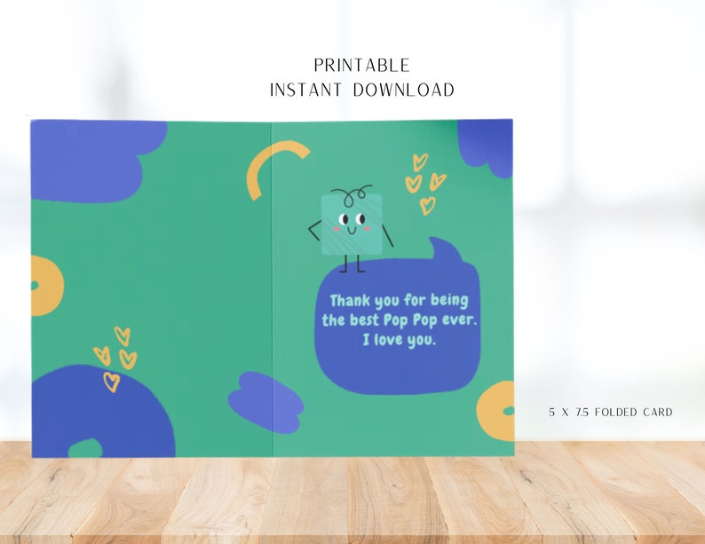 Pop Pop Birthday Card, Printable Happy Birthday Card, Instant Download ...