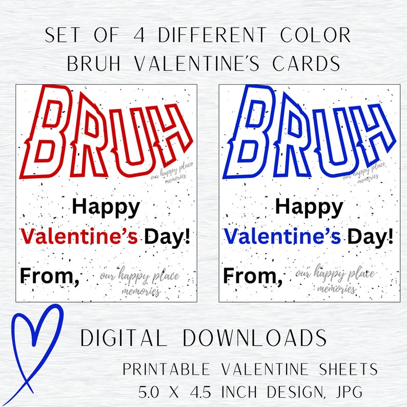 Bruh Valentine's Day Cards, Kids Classroom Valentines (digital Download ...