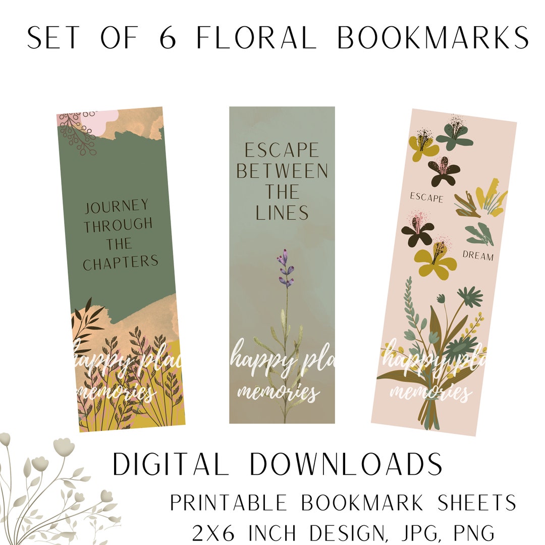 Printable Boho Bookmarks, Floral Bookmarks, Bookclub Gifts, Neutral ...