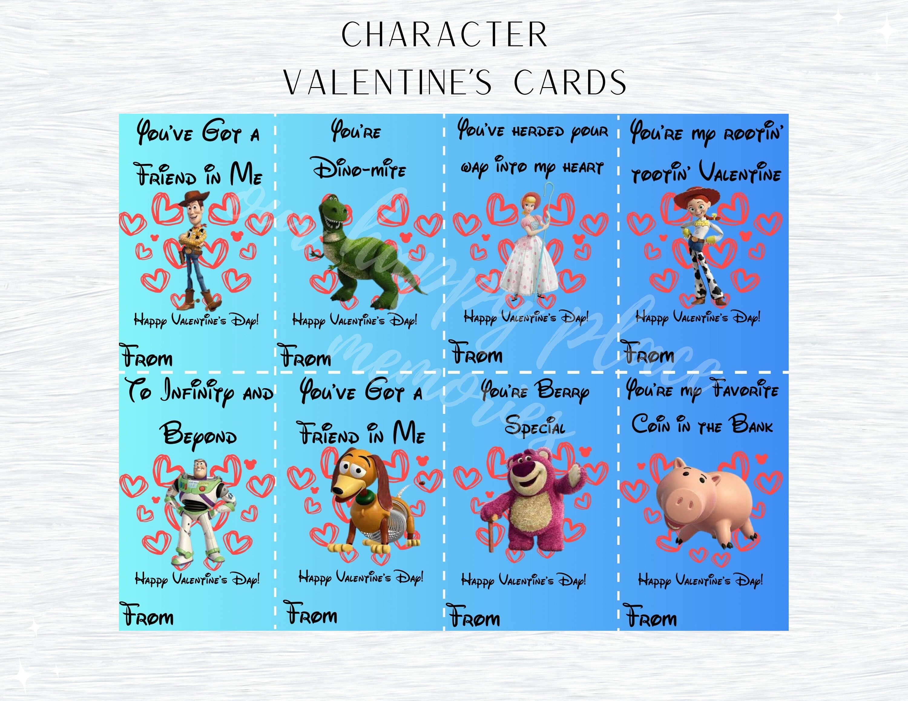 Character Valentine's Day Cards for Kid Printable Instant Download Kids ...