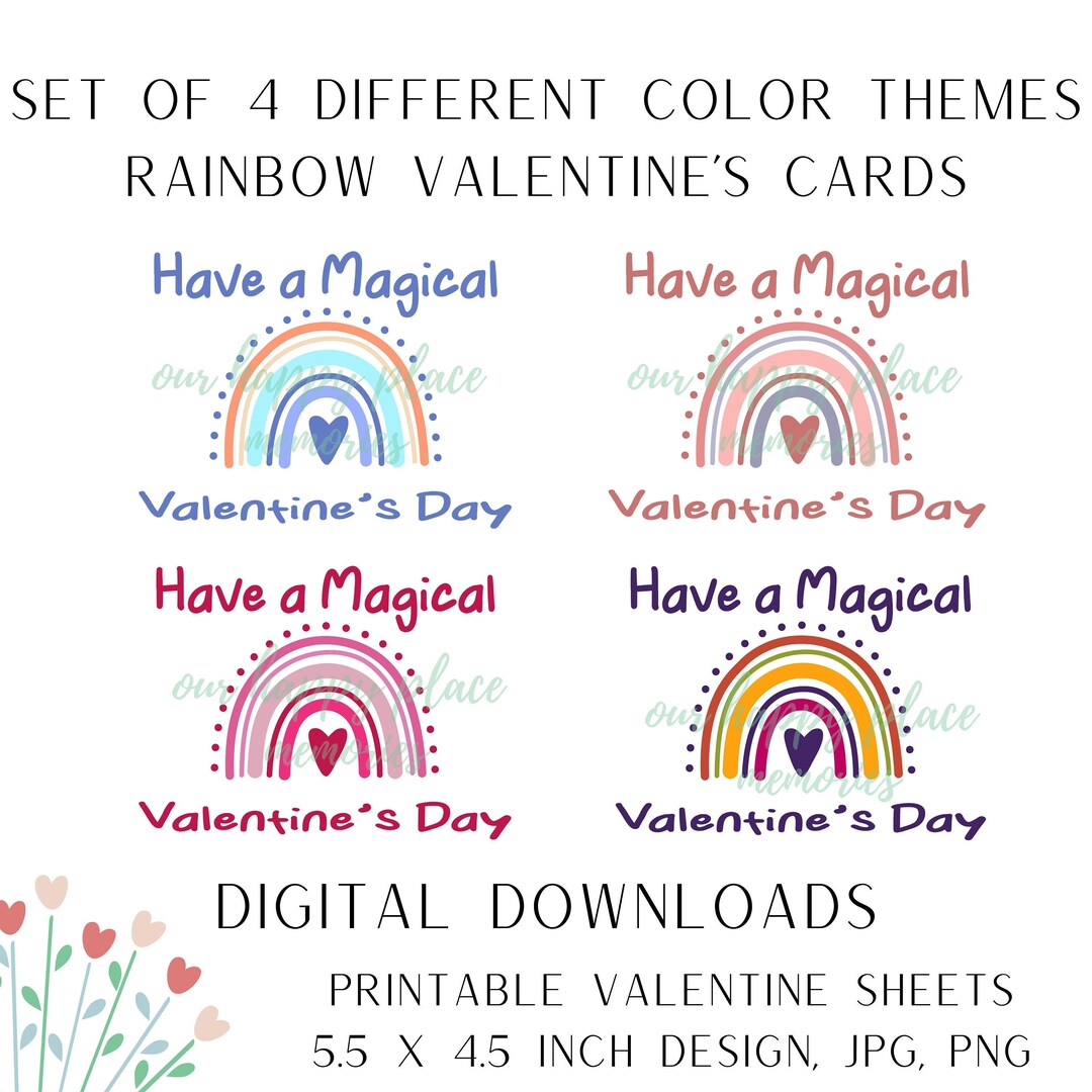 Rainbow Valentine's Day Cards, Printable Kids Classroom Cards (digital ...