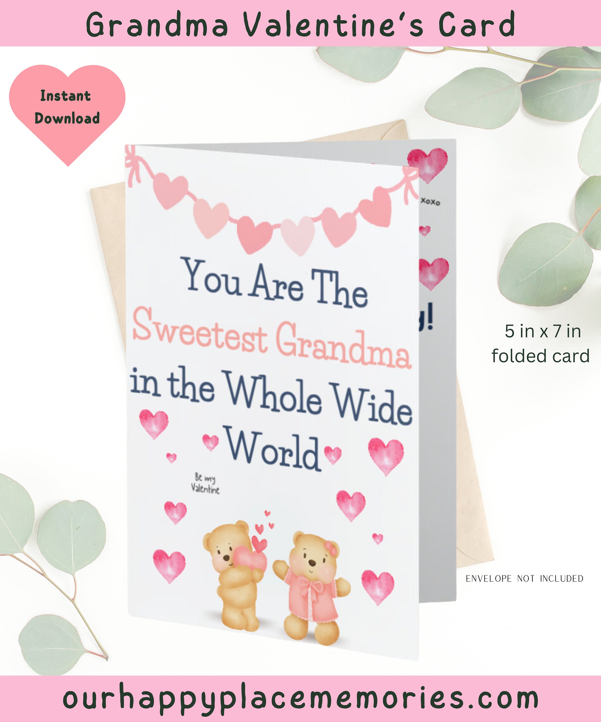 Valentine Card From Kids to Grandma, Printable Valentine Greeting Card ...