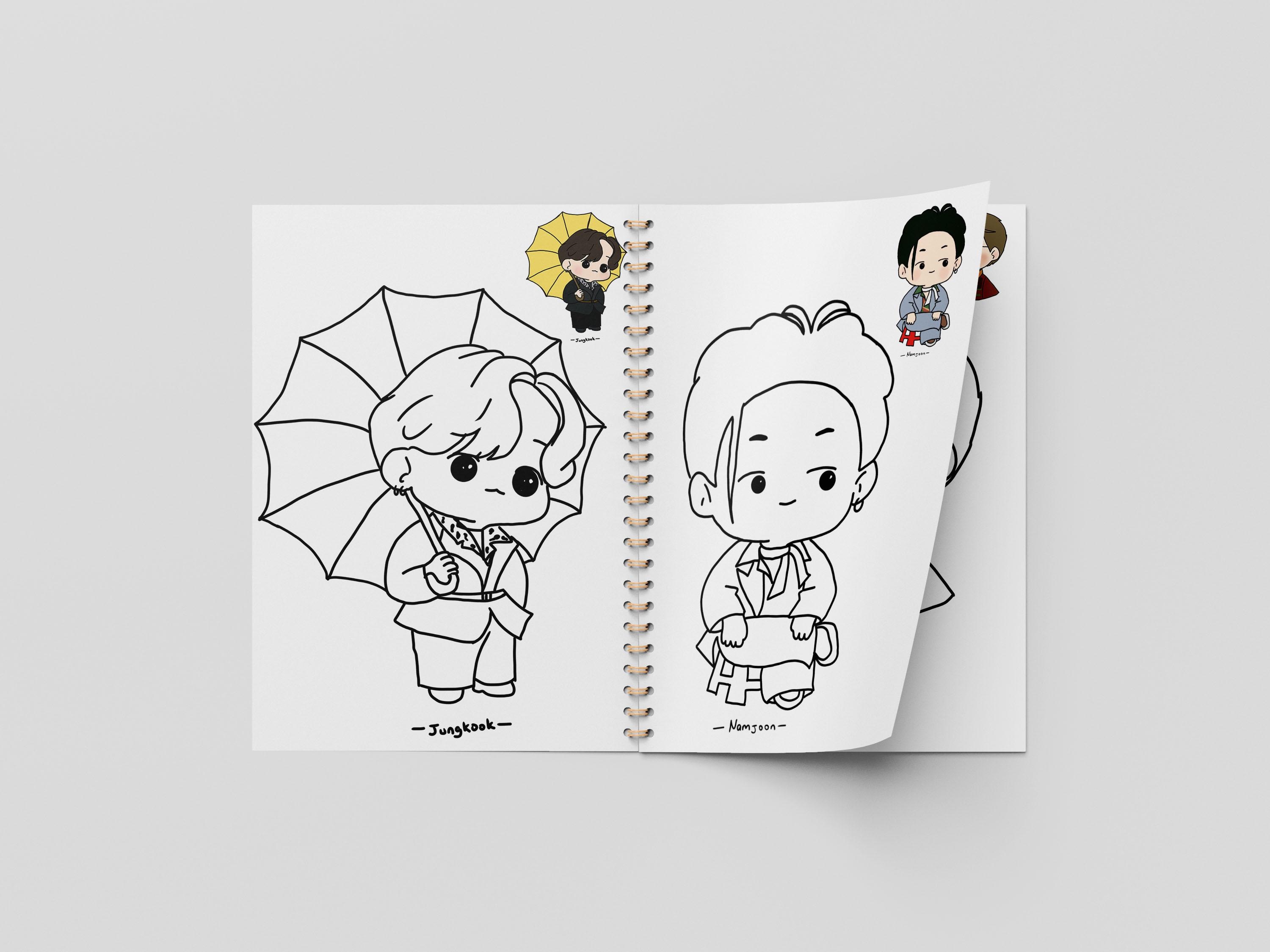 7 Pages Bts Coloring Book Digital Pages Army Gift,grilfriend Gift, Kpop ...