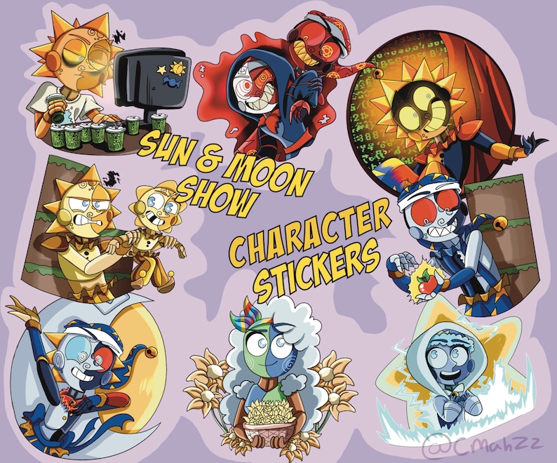Sun and Moon Show Character Stickers - Etsy