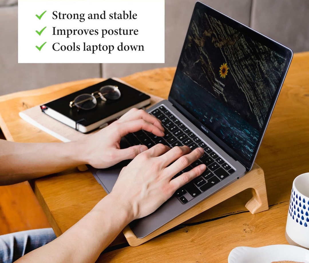 Laptop Stand Wood, Laptop Stand for Desk With Grip Pads, Desktop Laptop ...