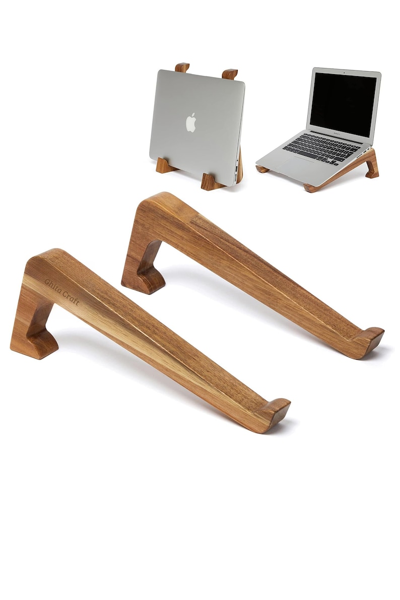 Laptop Stand Wood, Laptop Stand for Desk With Grip Pads, Desktop Laptop ...
