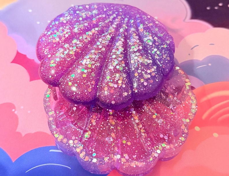 Seashell Resin Jewelry Box: Glitter Ocean Art Trinket Holder - Etsy