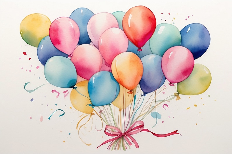 Watercolor Balloons Clipart, Birthday Clipart, Watercolor Balloon ...