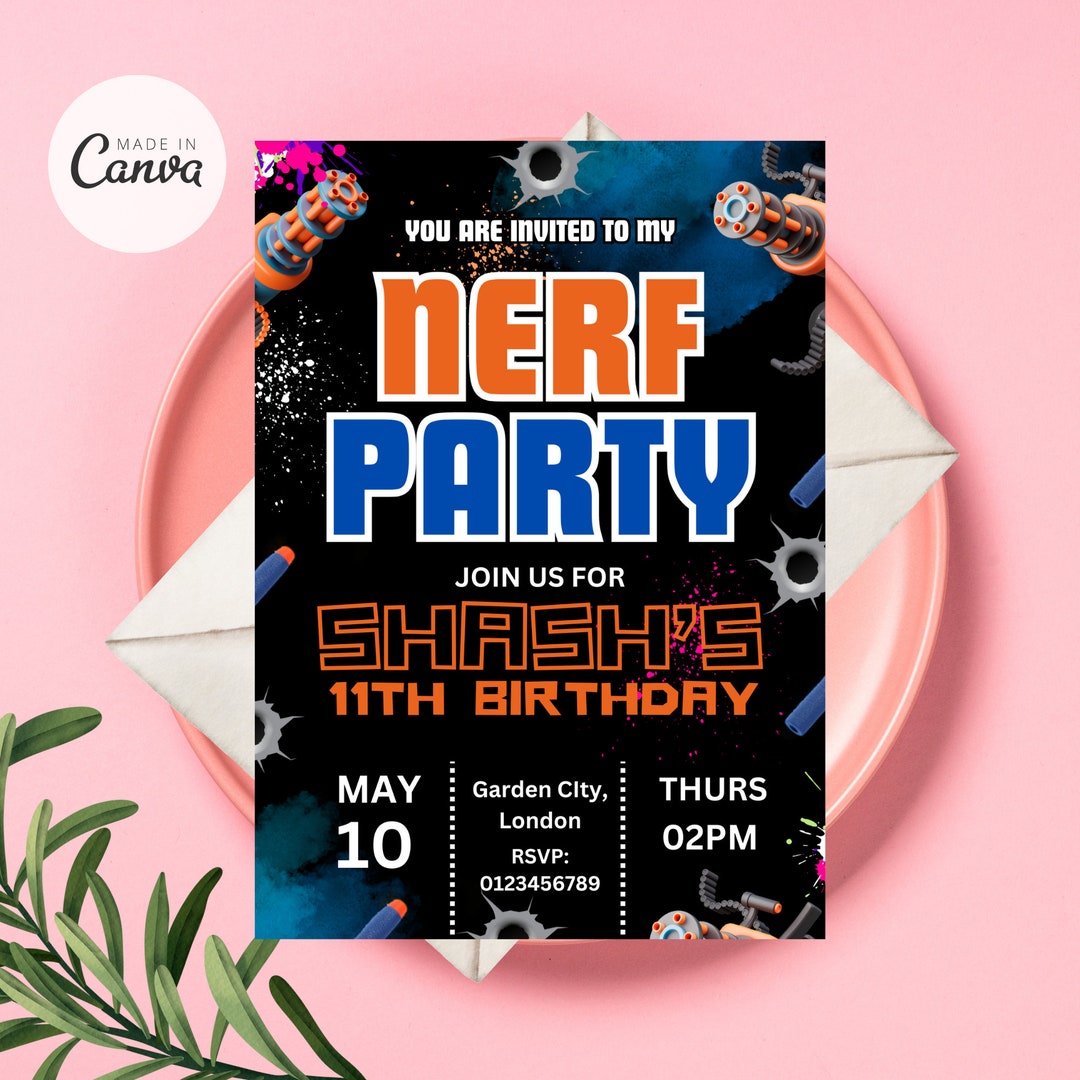 Nerf Birthday Invitation, Nerf Invitation, Nerf War Invitation, Nerf ...