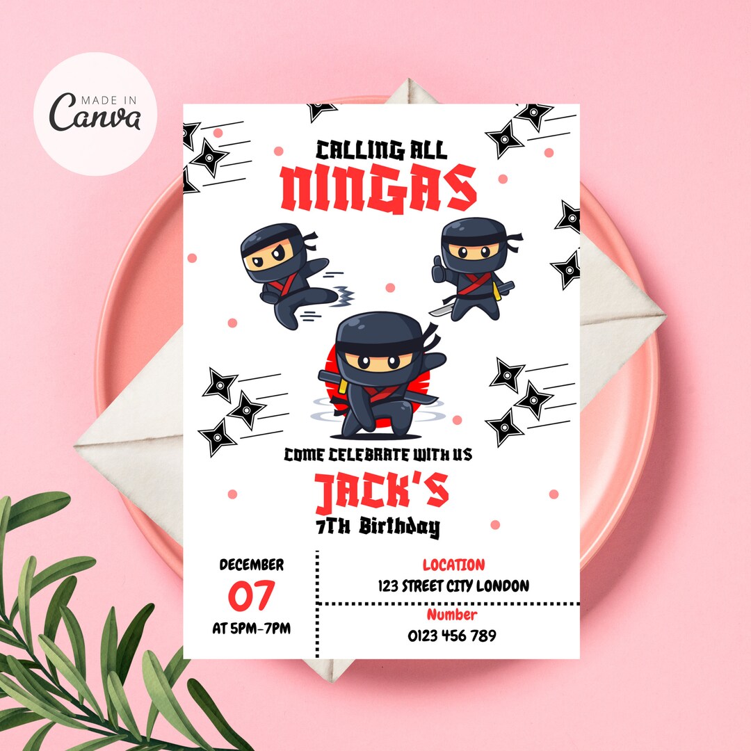 Ninja Invitation, Ninja Birthday Party Invite, Ninja Party Invitation ...