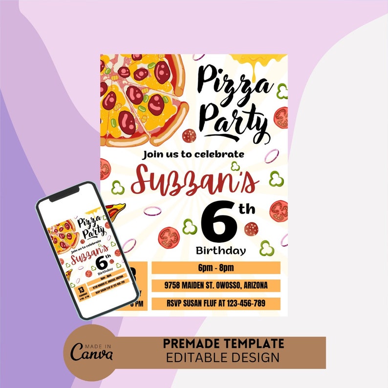 Pizza Party Invitation, Pizza Birthday Party, Slice of Fun Invitation ...