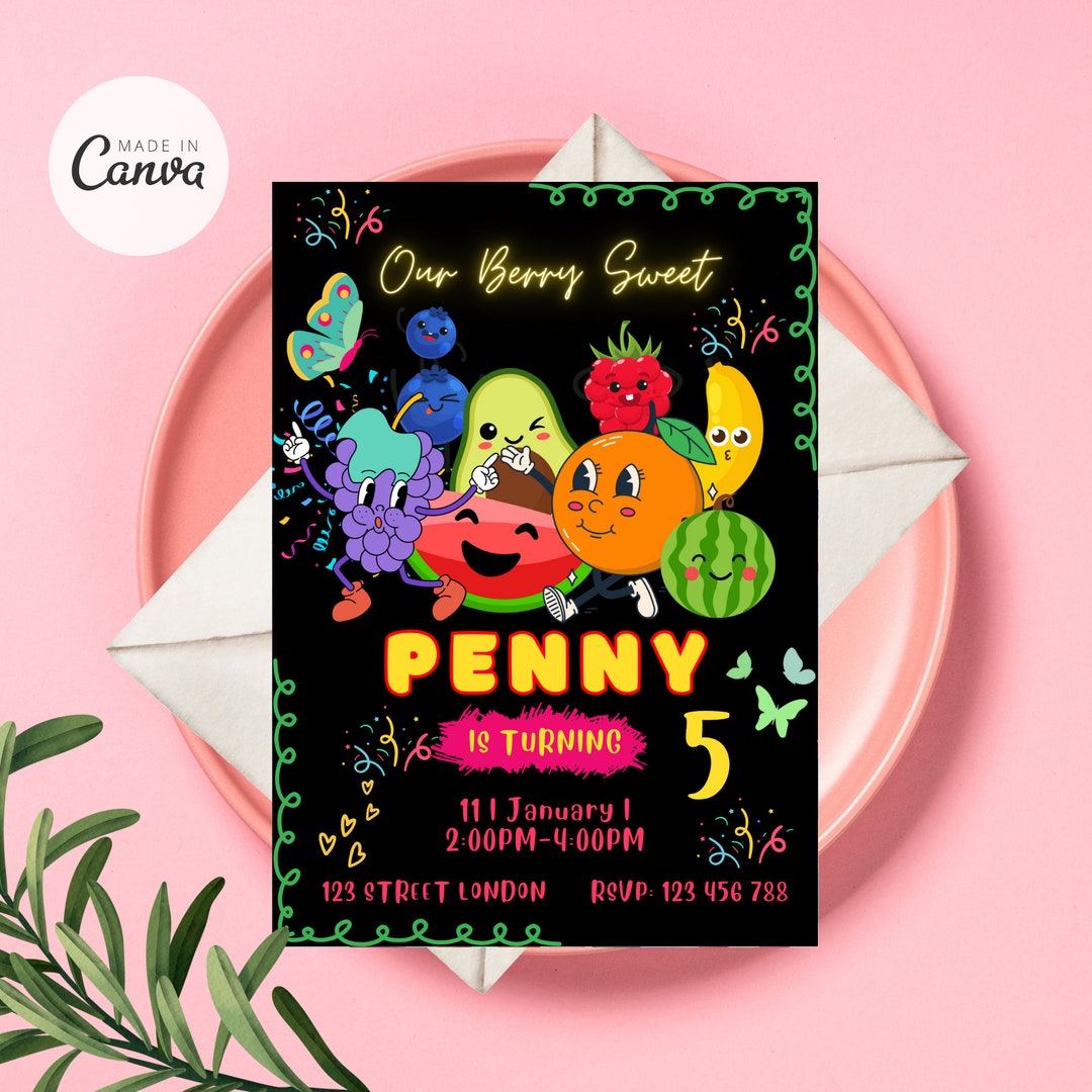 Hey Bear Sensory Invitation, Hey Bear Fruit Birthday Invitation, Hey ...
