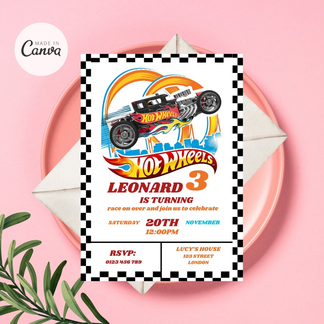 Hot Wheels Invitation, Race Cars Birthday Invitation, Hot Wheels ...