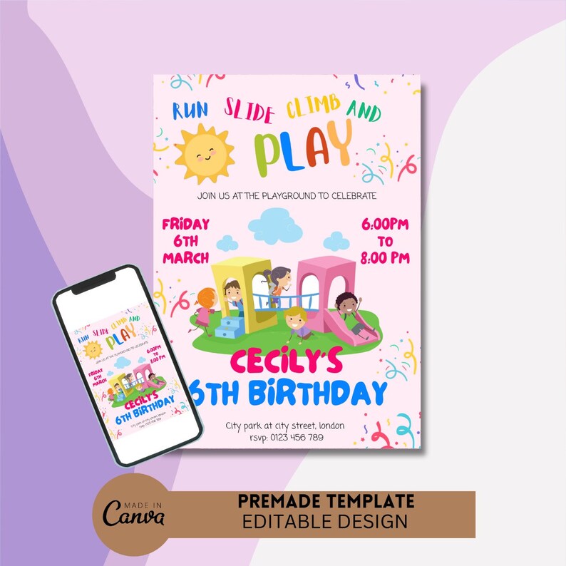 Playground Invitation, Playground Birthday Party Invitation, Playground ...