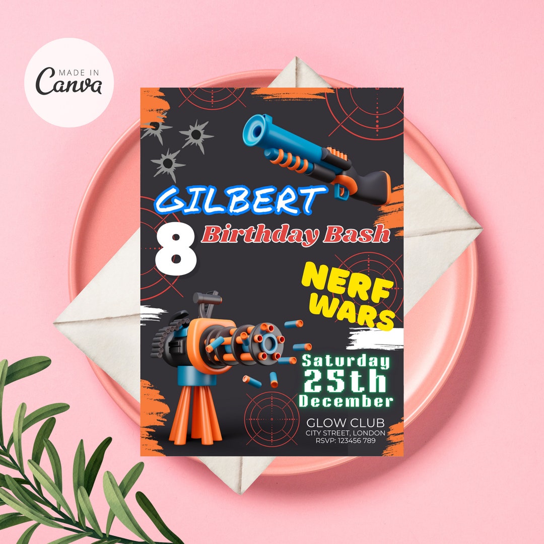 Nerf Birthday Invitation, Nerf Invitation, Nerf War Invitation, Nerf ...