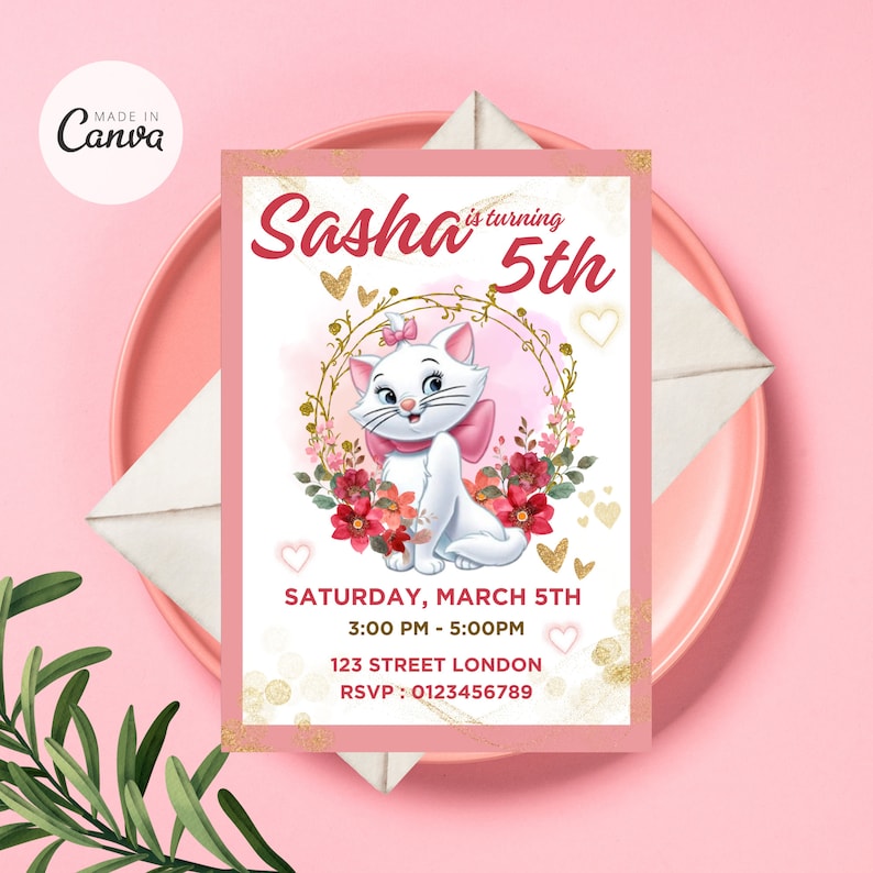 Marie Invitation, Marie the Cat Invitation, Marie Invite, Marie ...