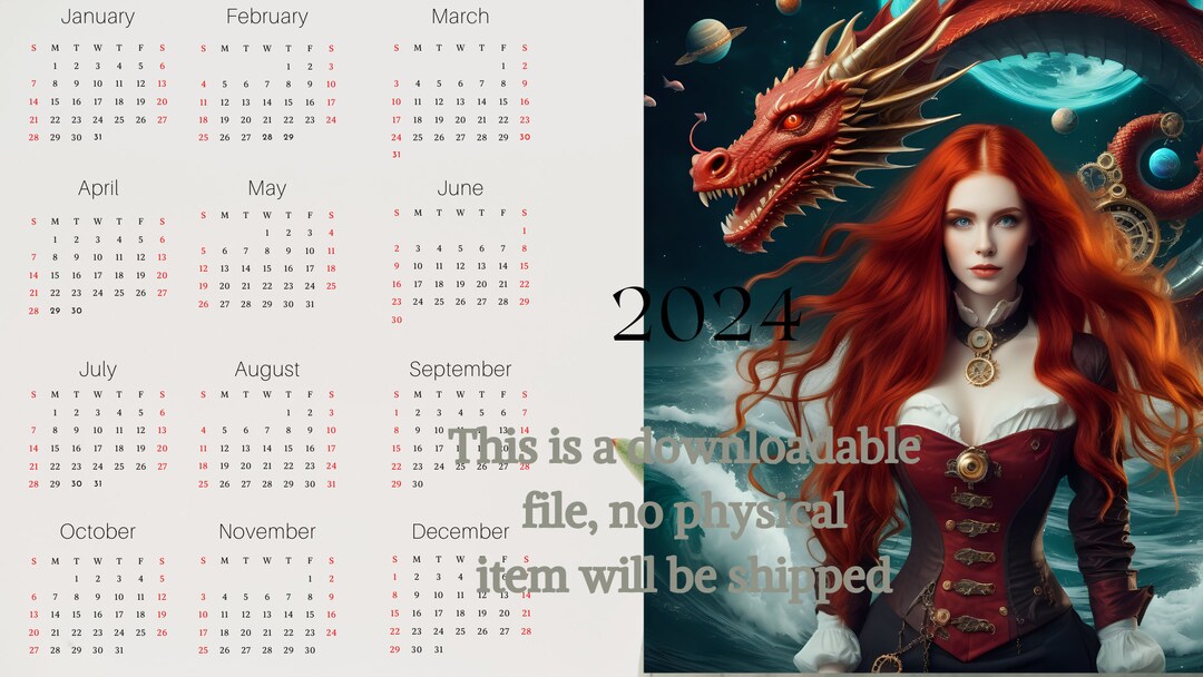 Digital 2024 New Dragon Year Calendar - Etsy