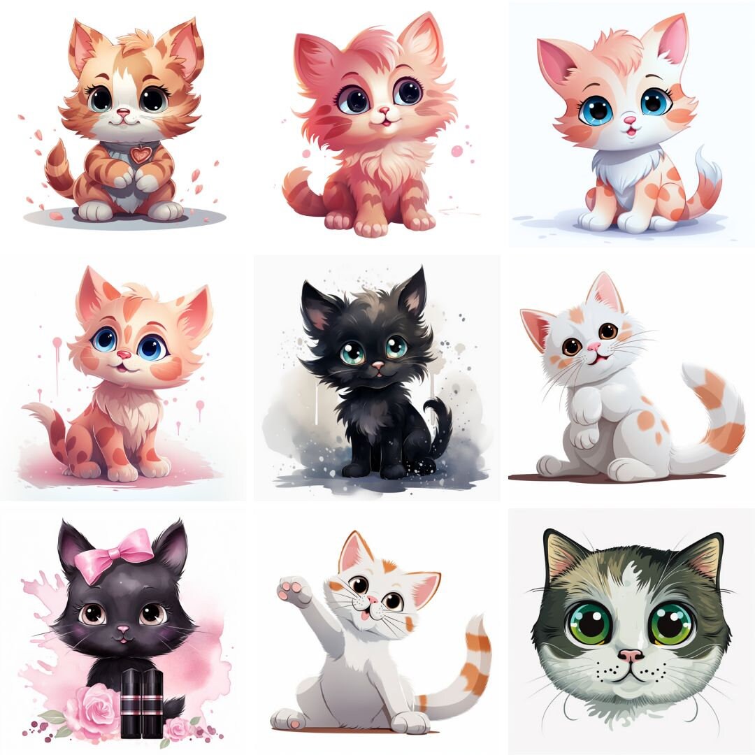 Cats Clipart Bundle PNG, Cute Animals Clip Art, Printable Cat Art ...