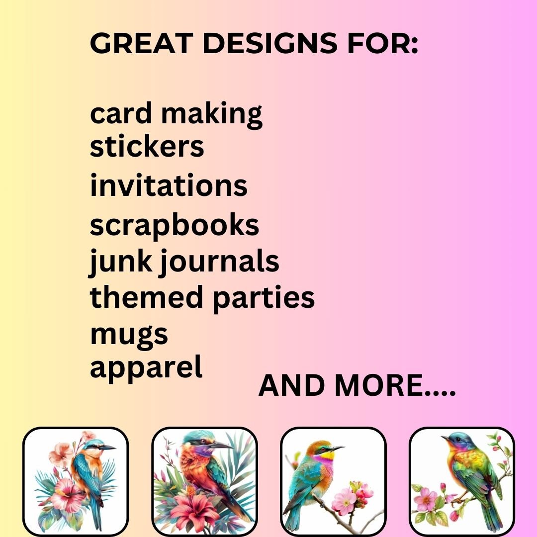 Birds Bundle Clipart, Colorful Birds, Birds on Branch, Birds on Flowers ...