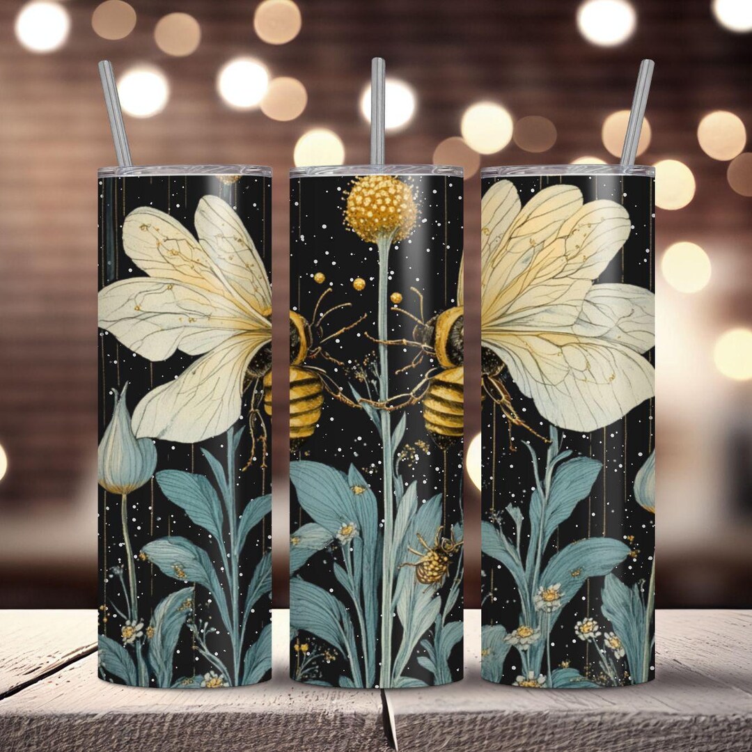 20 Oz Tumber Wrap, Skinny Sublimation Tumbler Design, Seamless PNG, Bee ...